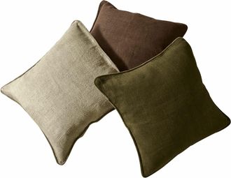 Loberon Kissenhülle 3er Set Harald, klassisches Fischgrätmuster, edler Mix aus Naturnuancen, schmückende Paspelierung, Kissenbezug, Wohntextilien, Leinen, bun