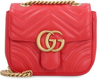 Gucci Womens Marmont Mini Leather Shoulder Bag Red Lamb Handbags Hand
