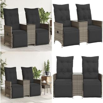 vidaXL Gartensofa 2-Sitzer Verstellbar mit Tisch Grau Poly Rattan - Gartensofa - Outdoor-Sofa - Lounge Set - Balkonm&ouml;bel - Terrassenm&ouml;bel - Home & Living