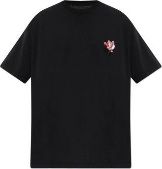 Maison Margiela Homme, Tops, Noir, Taille: L T-shirt en coton avec broderie florale