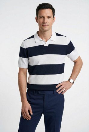 Olymp Kurzarmshirt mit Block-Streifen und im Strick-Look