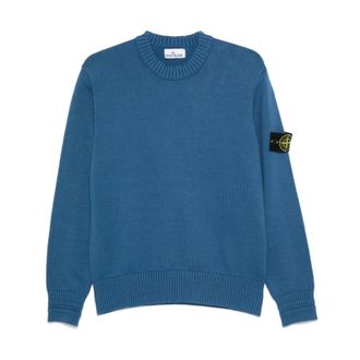 Stone Island Gerippter Strickpullover mit Logo-Badge - - Knitwear - Herren - Blau - M