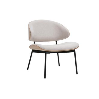 Miliboo Fabulo Sessel aus Stoff mit Velours-Effekt, strukturiert, Beige, helles Holz und Metall, Schwarz