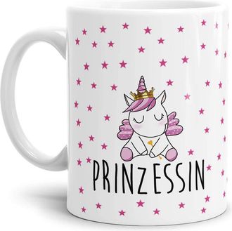 Tassendruck Einhorn-Tasse mit Spruch Unicorn - Prinzessin Stern - Glitzer/Rosa/Geschenk-Idee/Stern/Regenbogen/Weiss