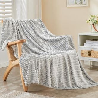 Emme Plaid Couverture Douillette, Grande, 200 x 230cm, Plaid Polaire Flanelle, Douce, Chaude, Jet&eacute; de Canap&eacute;, Couverture Doux, Gris Clair