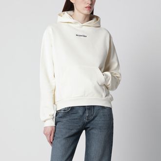 Balenciaga Hoodie mit Stickerei aus Baumwollfleece in Creme