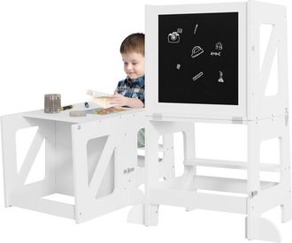 Woltu Tour dapprentissage Montessori 3 en 1, 35 x 86 x 45 cm, Tour d&Eacute;veil Pliable pour Enfant, Tour dObservation avec Tableau, pour B&eacute;b&eacute; Plus de