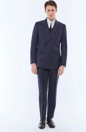 Fursac Costume croisé en twill de laine rayé - Taille 44 - Homme