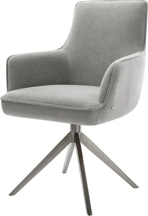 DELIFE Esszimmerstuhl Heira-Flex mit Armlehnen Kreuzgestell breit Graphit Strukturstoff Soft Grau 360&deg; drehbar Wippfunktion Taschenfederkern