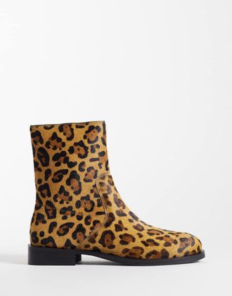 Asos Alma bottines plates &eacute;l&eacute;gantes en cuir v&eacute;ritable fa&ccedil;on poulain &agrave; imprim&eacute; l&eacute;opard-Multicolore