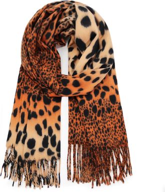 Glamexx24 Damen Schal Kuscheliger Winter Schal mit Fransen Warmer Farbiger Poncho Halstuch Oversized Deckenschal, Schwarz-Hellorange-Orange