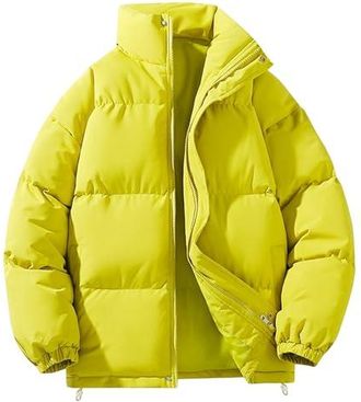 Generic Doudoune chaude pour homme avec col montant et fermeture &eacute;clair - Manteau dhiver &eacute;pais et &eacute;pais - Manteau &agrave; bulles de ski, vert fluorescent, 3XL