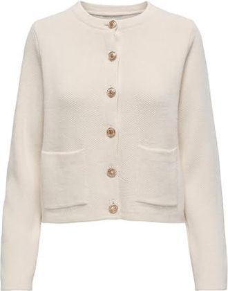 Jacqueline de Yong Cardigan Femme Col Rond Boutonnage Tricot Ajusté Polyvalent Confortable, Couleurs:Blanc, Taille:M