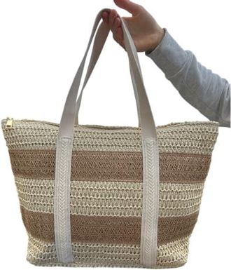 Migura Sac pour femme en paille raphia pour &eacute;t&eacute; plage, nacelle en osier fait &agrave; la main, grand panier &agrave; bandouli&egrave;re style ethnique boh&egrave;me, marron