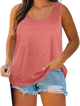 Generic D&eacute;bardeurs de sport surdimensionn&eacute;s en coton de couleur unie pour femme - Coupe ample - Sans manches - Col rond - L&eacute;ger et doux, Rose 1, XXL