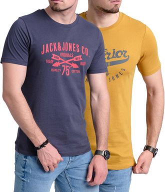 Jack & Jones Herren 2er-Set T-Shirts aus Baumwolle, Multi-Pack (Gelb/Navy) S-5