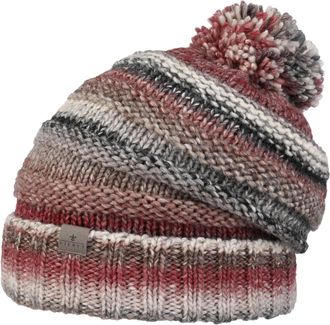 Lierys Fauske Bommelm&uuml;tze Damen Herren Pudelm&uuml;tze mit Schurwolle Made in Germany Gestrickt Oversize Wollm&uuml;tze Herbst Winter grau-rot One Size