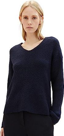 Tom Tailor 1039242 Pull Basique avec col en V, 10668-sky Captain Blue, S Femme