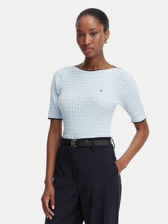 Tommy Hilfiger Pullover Fine Gg Cable Boat WW0WW50103 Hellblau Regular Fit
