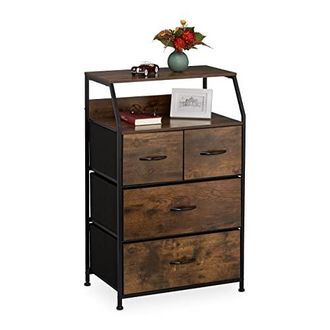 Relaxdays Kommode Industrial, HBT: 96,5 x 60 x 41,5 cm, Stoff, Metall, Holzoptik, 4 Schubladen, Sideboard, braun/schwarz