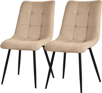 ML Design Set de 2 Chaises de Salle à Manger Marron Clair, avec Revêtement en Tissu Polyester et Pieds Métalliques Noirs, Chaises de Cuisine avec Dossier