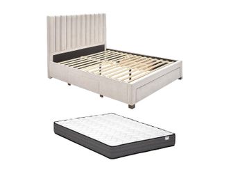 Vente-Unique Bett mit 3 Schubladen 180 x 200 cm - Stoff - Beige + Matratze - LIAKO