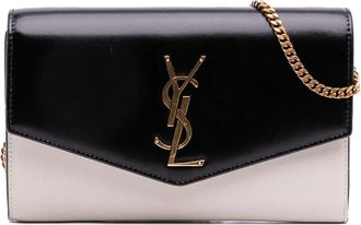 Saint Laurent 2021 zweifarbige Uptown Chain Wallet Umhängetasche aus Kalbsleder - Schwarz