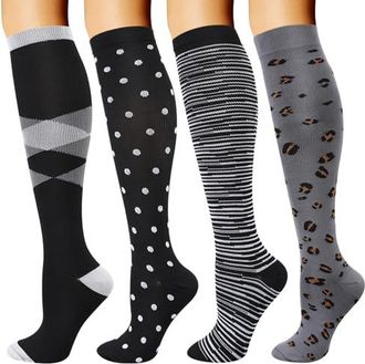Dreshow 4 Paires Chaussettes de Compression pour Femmes & Hommes Circulation pour Athlétisme,Course,Cyclisme,Voyage