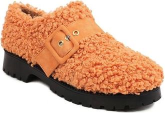 Generic Mocassins en fausse fourrure &agrave; bout rond pour femme avec sangle &agrave; boucle et semelle &eacute;paisse - Chaussures dhiver d&eacute;contract&eacute;es et chaudes, Orange, 38.5