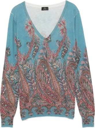 Etro Femme, Pulls, Multicolore, Taille: 40 FR Pull &agrave; col en V et imprim&eacute; cachemire