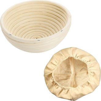 Westmark Gärköbchen-Set, 2tlg., Gärkörbchen rund + Bezug, Peddigrohr/Baumwolle, Hellbeige/Beige, 3208227B, Ø 17 cm, fur ca. 0.75-1 kg