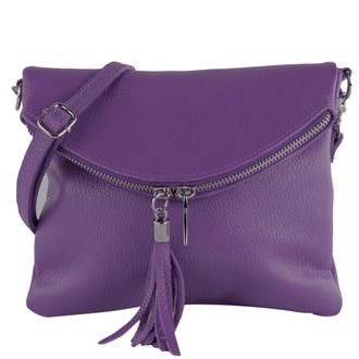 modamoda.de T07L / T139L Damen Leder kleine Umh&auml;ngetasche 2 Modelle handmade in Italy (T139L Lila)