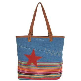 Sunsa Damen Shopper. Nachhaltige Schultertasche aus recycelte Material. XL Vintage Tasche mit Stern design als Geschenkideen f&uuml;r Frauen