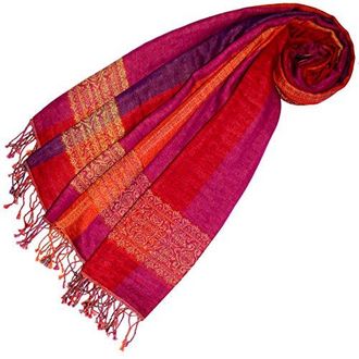 Lorenzo Cana Pashmina de 90% Cotton et 10% Laine pour la femme - écharpe avec de laine merino - 70 cm x 180 cm - très coloré - une sensation de luxe en violet rose