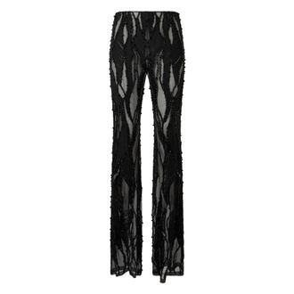 Alberta Ferretti Schwarze Schlaghosen mit Perlen und Transparenz - - Trousers - Damen - Schwarzk - XS