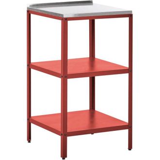 Beliani Ilot de Cuisine Ext&eacute;rieur Plateau en Acier Inoxydable 2 &Eacute;tag&egrave;res de Jardin Rouge Vilama