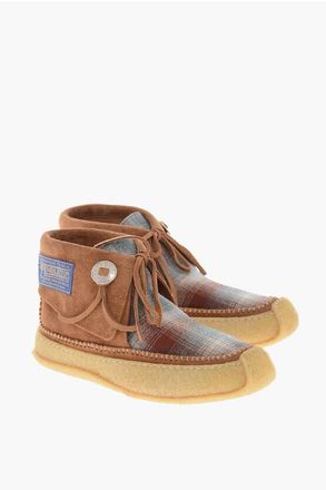 Maison Margiela M22 Wildleder-Stiefeletten Mit Tartan-Wolleinsatz Gr&ouml;&szlig;e 40