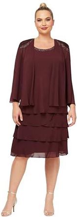 S.L. Fashions Robe Veste &agrave; Volants orn&eacute;e (Petite et r&eacute;guli&egrave;re) Occasion sp&eacute;ciale, Figue, 48 Femme