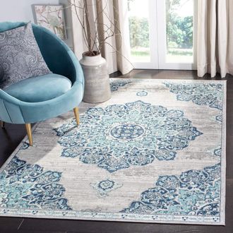 Safavieh Traditionell Teppich f&uuml;r Wohnzimmer, Esszimmer, Schlafzimmer - Brentwood Collection, Kurzer Flor, Marineblau und Grau, 122 X 183 cm