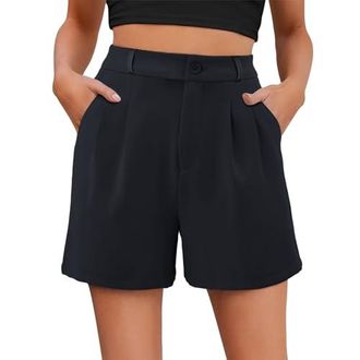 Generic Short d&eacute;t&eacute; pour femme - Short de travail habill&eacute; - Taille haute - Jambe large - Poches lat&eacute;rales - Solide - Noir, Noir, XXL