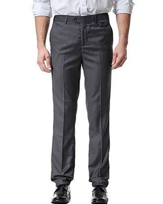 LaoZanA Homme Droit Pantalons De Costume Smoking Casual Formal Business Straight Fit Gris Fonc&eacute; 5XL