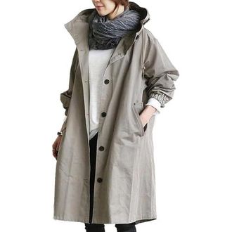 Generic Coupe-vent &agrave; capuche pour femme, veste ample &agrave; capuche &eacute;l&eacute;gante &agrave; revers surdimensionn&eacute;, l&eacute;ger, ouvert sur le devant, manteau classique &agrave; revers, gris
