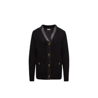 Moncler Moncler Cardigan Matelass&eacute; En Laine Et Mohair &Agrave; Bordure En Cuir, Femme, Noir, Taille: L
