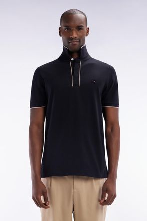 Eden Park Polo &Agrave; Manches Courtes En Piqu&eacute; De Coton Chin&eacute; Stretch Noir Coupe Ajust&eacute;e