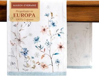 Maison d'Hermine Ice Florals Chemin de Table en 100 % Coton pour f&ecirc;tes D&icirc;ner Vacances Cuisine Thanksgiving/No&euml;l (50cm x 150cm)