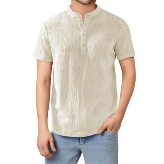 Generic Chemise dentra&icirc;nement en coton et lin pour homme - Ray&eacute;e - Style d&eacute;contract&eacute; - Respirant, Wh2., 4XL