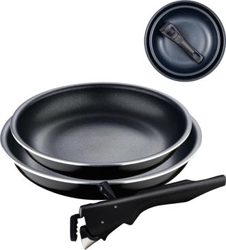 Bergner Black Edition | Pfannenset 3- teilig 22 und 26 cm + Abnehmbarer Ergonomischer Griff | Gepresstes und Antihaftbeschichtetes Aluminium | Für Alle Herdar