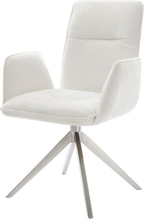 DELIFE Esszimmerstuhl Vinja-Flex Kreuzgestell breit Edelstahl Boucl&eacute; Soft Beige 360&deg; drehbar Wippfunktion