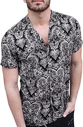 Generic Chemise hawa&iuml;enne pour homme &agrave; manches courtes coupe ajust&eacute;e d&eacute;contract&eacute;e boutonn&eacute;e chemise d&eacute;t&eacute; v&ecirc;tements de plage imprim&eacute; hawa&iuml;en chemises de vacanc