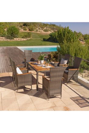 ambia GARDEN Gartengarnitur, Grau, Holz, Metall, Kunststoff, 7-teilig, Akazie, Schichtholz, 150x90x75 cm, Gartenm&ouml;bel, Gartenm&ouml;bel-Sets